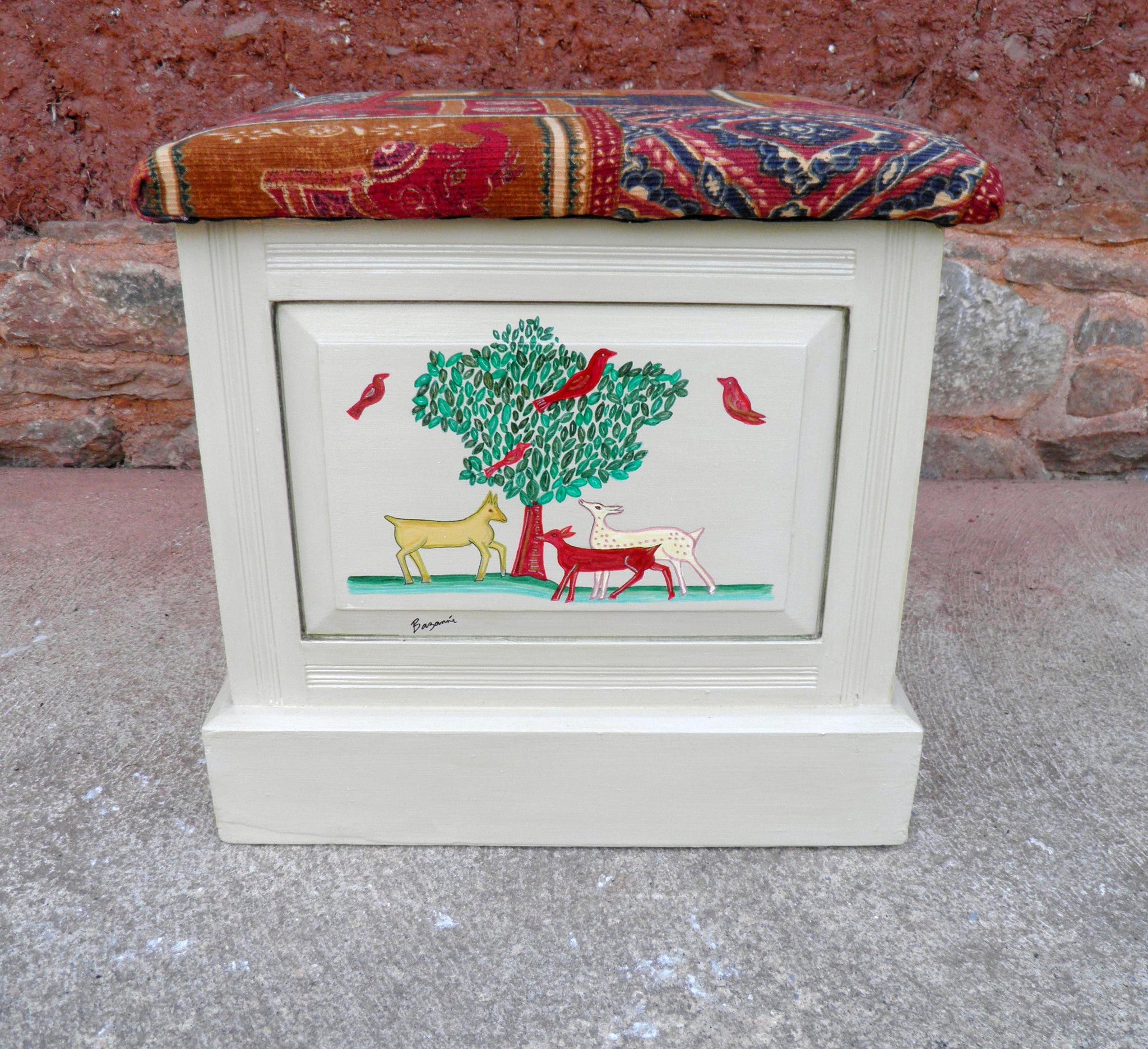 Upcycled hand Decorated Ottoman / Footstool – Ipplepen Interiors