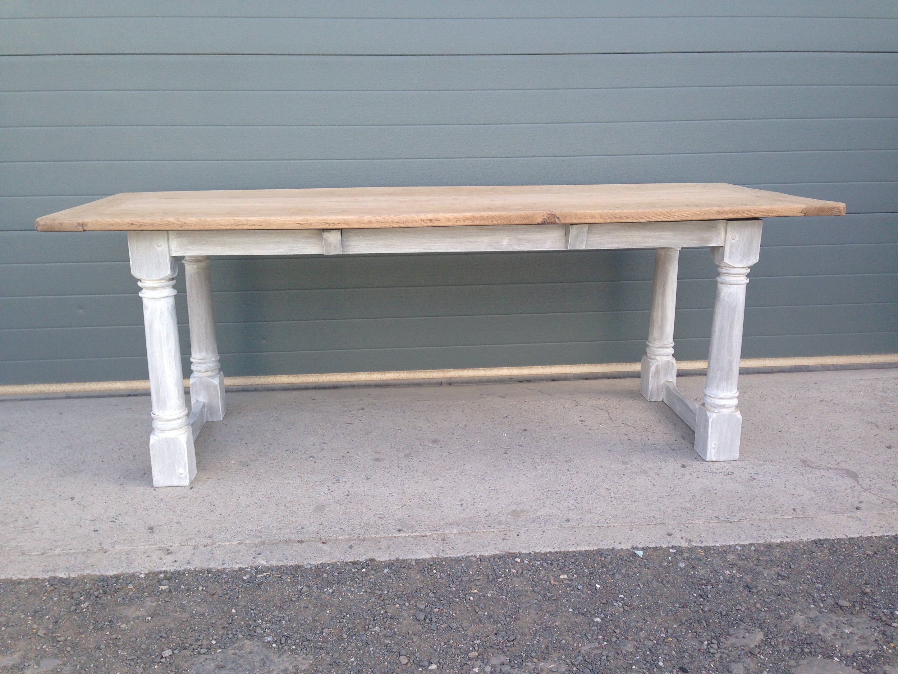 207.....Stunning Vintage Large Oak Top Dining Table / Scrub Top Farmho ...