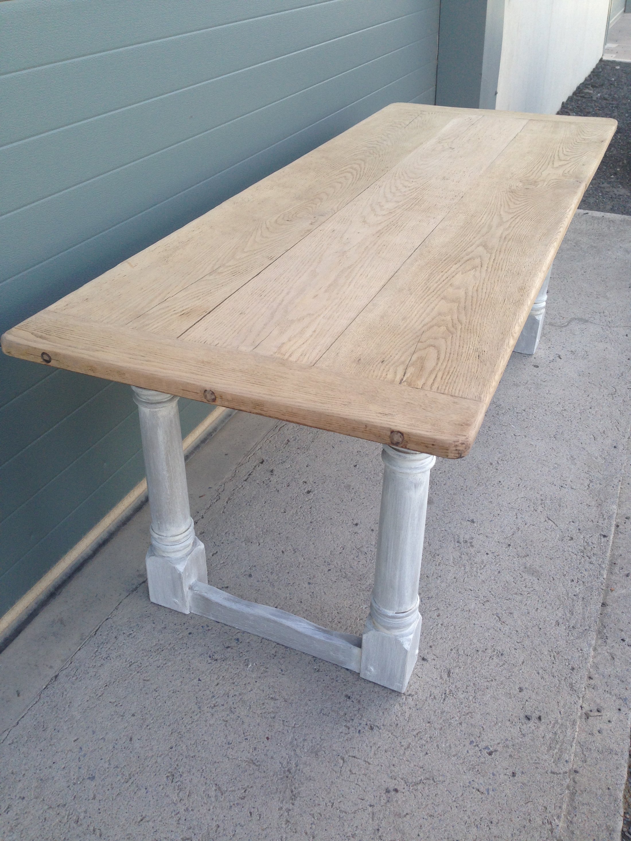 207.....Stunning Vintage Large Oak Top Dining Table / Scrub Top Farmho ...