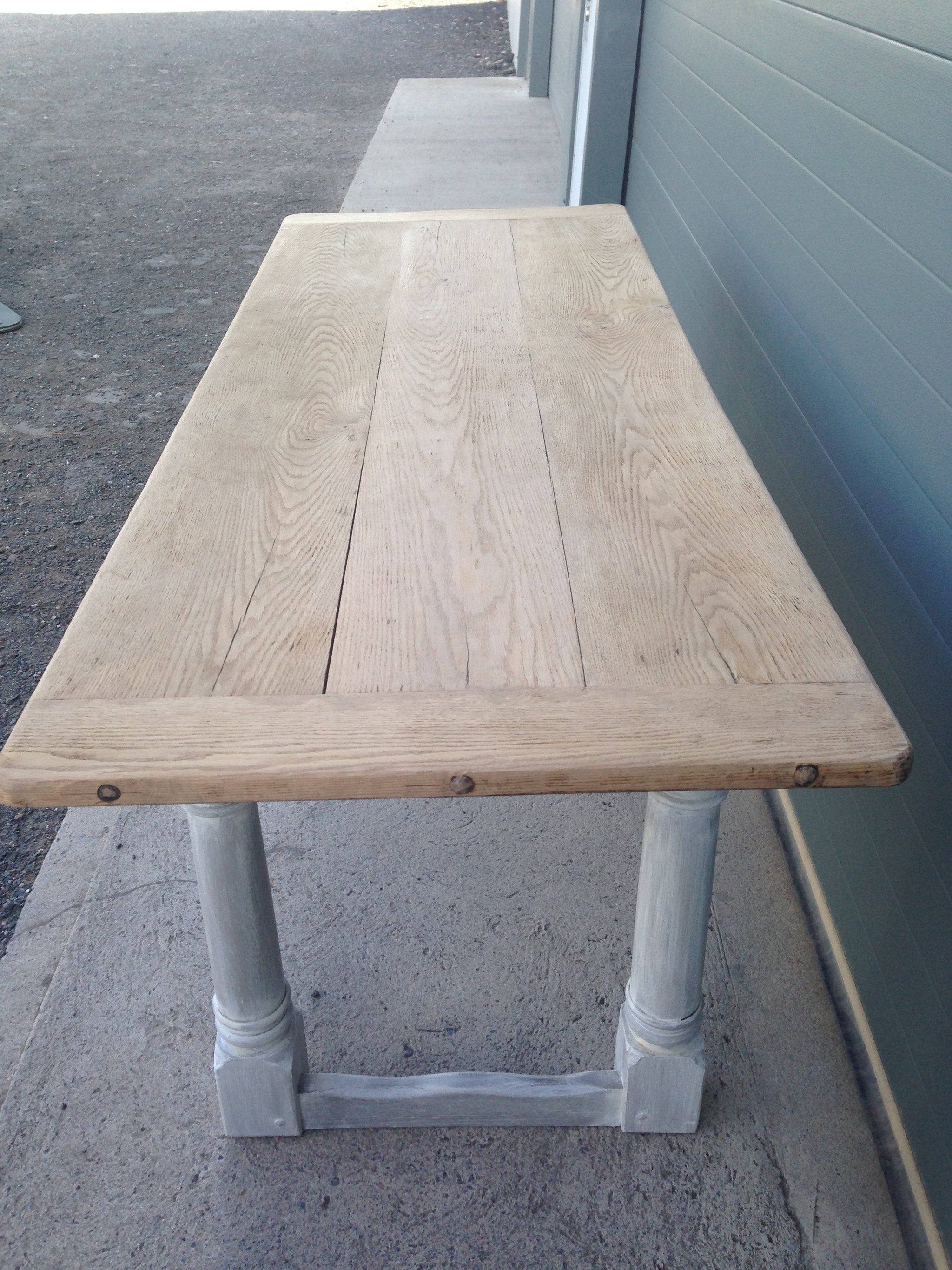207.....Stunning Vintage Large Oak Top Dining Table / Scrub Top Farmho ...