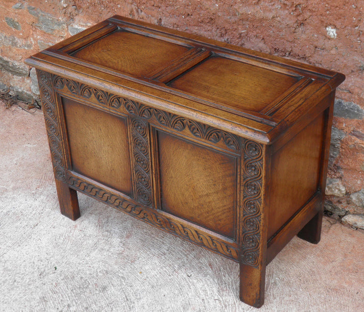 Vintage Carved Oak Coffer – Ipplepen Interiors